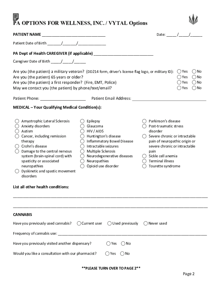 Fillable Online VYTAL OPTIONS Trademark Application of PA Options for ...