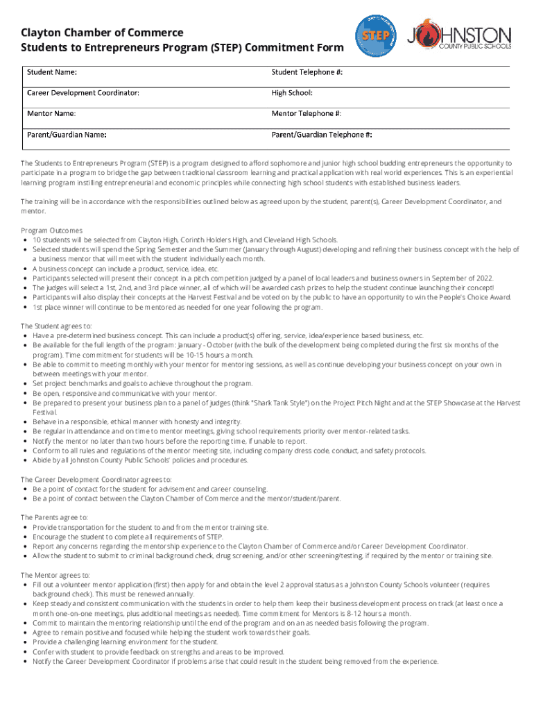 Fillable Online STEP STUDENT COMMITMENT FORM Fax Email Print - pdfFiller