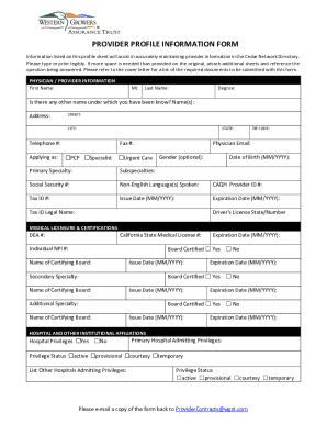 Fillable Online PROVIDER PROFILE INFORMATION FORM Fax Email Print ...