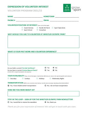 Fillable Online Volunteers Expression of Interest Form - Ambulance Victoria Fax Email Print ...