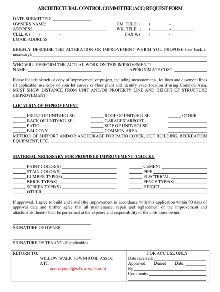 Fillable Online Get the free ARCHITECTURAL CONTROL COMMITTEE (ACC ...