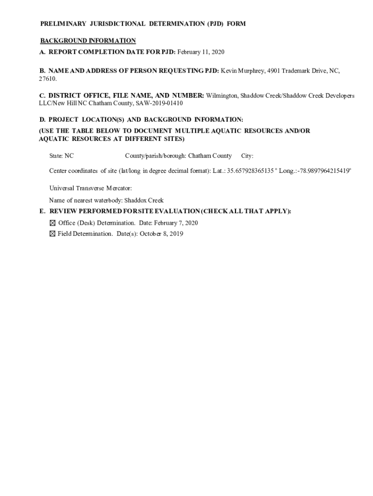 Fillable Online PRELIMINARY JURISDICTIONAL DETERMINATION (PJD) FORM ... Fax Email Print - pdfFiller
