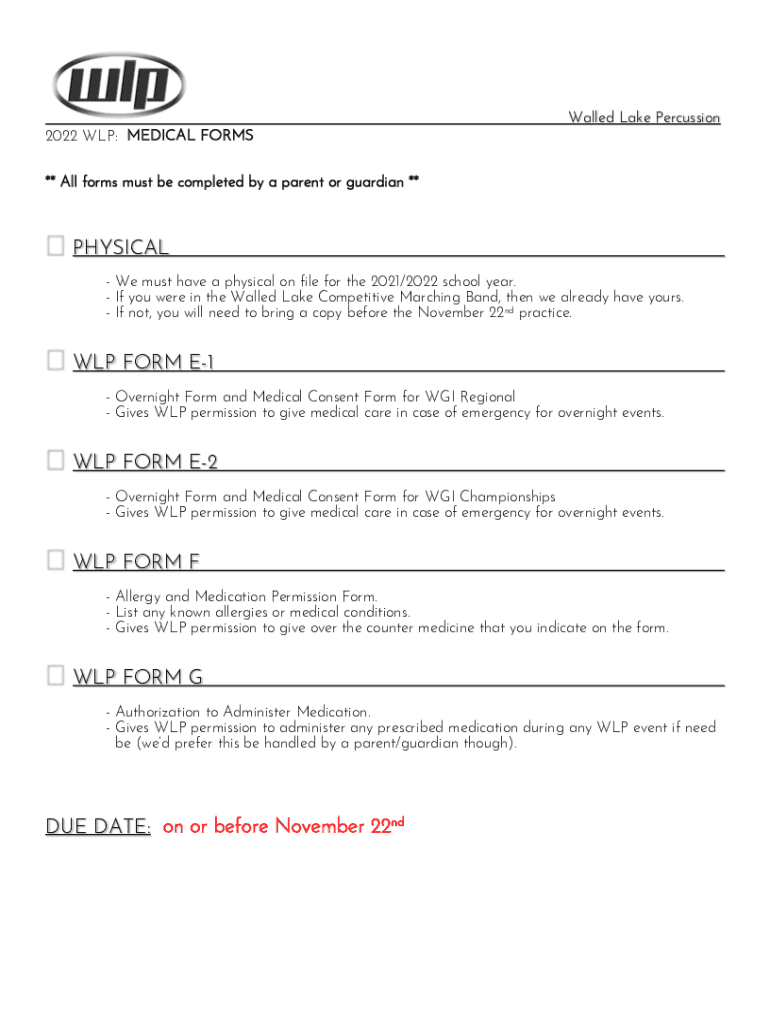 Fillable Online PHYSICAL WLP FORM E-1 WLP FORM E-2 WLP FORM F WLP FORM ...
