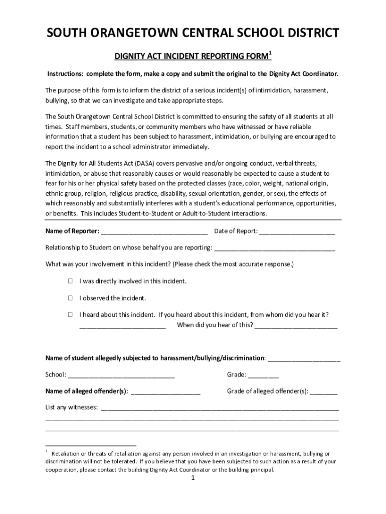 Fillable Online KINGS PARK CENTRAL SCHOOL DISTRICT DIGNITY FOR ALL ...