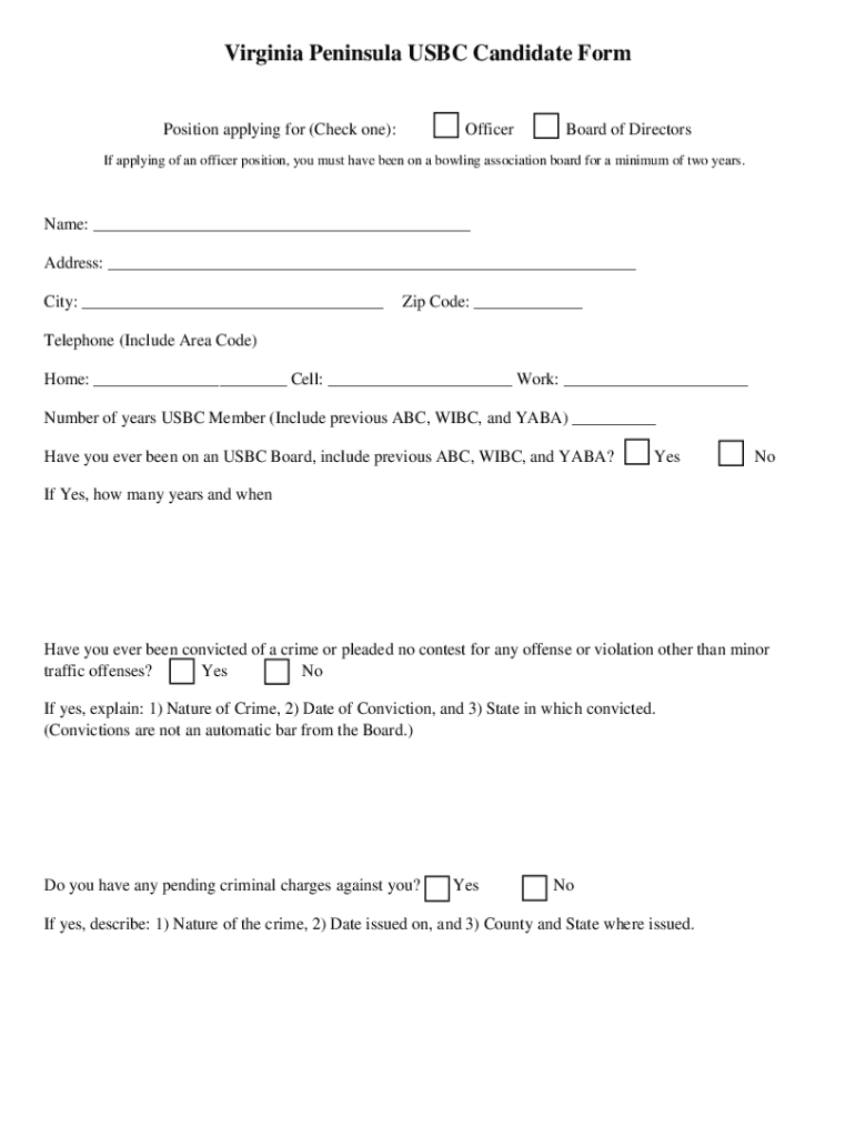 Fillable Online Virginia Peninsula USBC Candidate Form Fax Email Print ...
