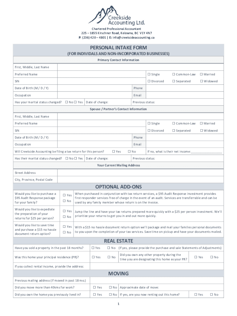 Fillable Online PERSONAL TAX UPDATE FORM SERVICE PREFERENCES Fax Email ...