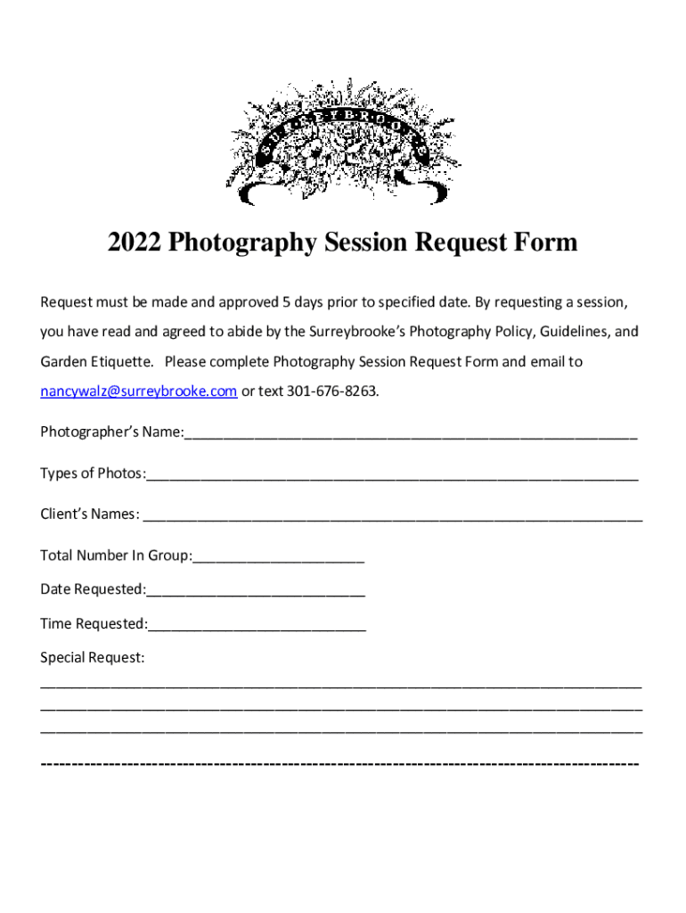 Fillable Online 2022 Photography Session Request Form Fax Email Print ...