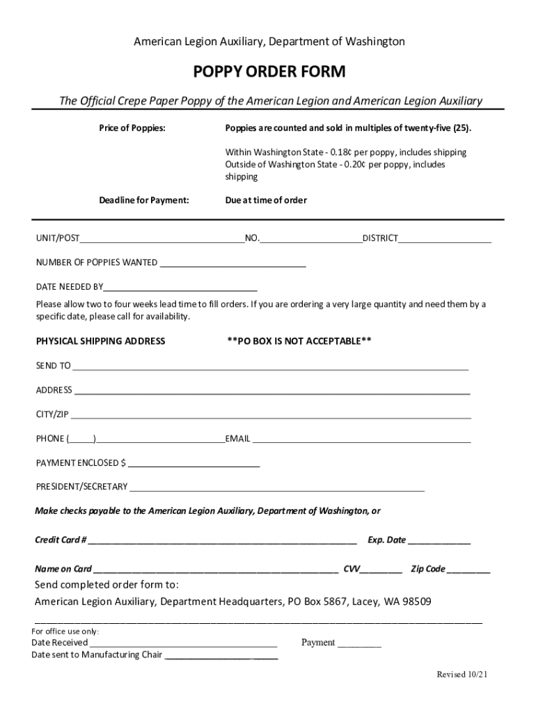 Fillable Online POPPY ORDER FORM - img1.wsimg.com Fax Email Print ...