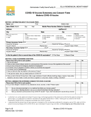 Fillable Online Florida Health - COVID-19 Vaccine Screening and Consent ...