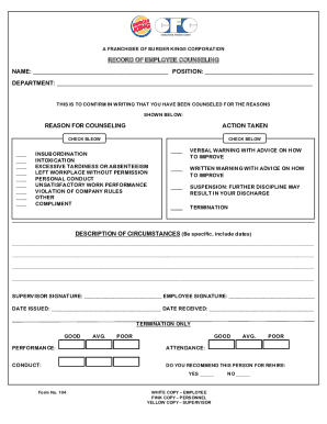Fillable Online RECORD OF EMPLOYEE COUNSELING - of Employee...RECORD OF ...