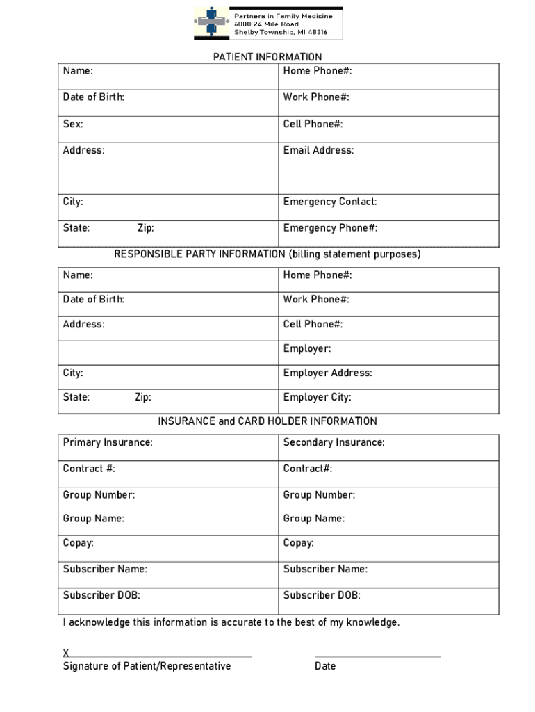 Fillable Online PATIENT DATA FORM - River Park Medical Clinic - Home ...