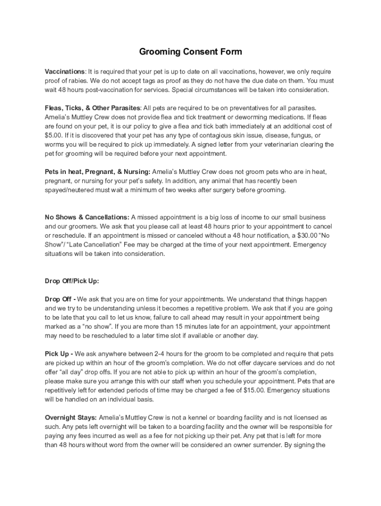 Fillable Online Grooming Consent Form Fax Email Print - pdfFiller