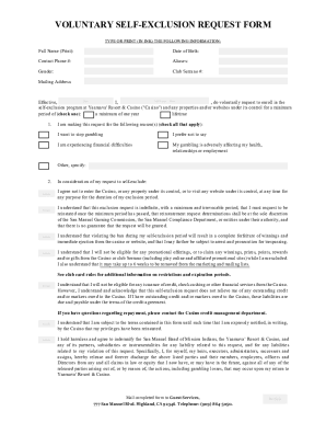 Fillable Online Voluntary Self-Exclusion Request Form (Print) Fax Email ...