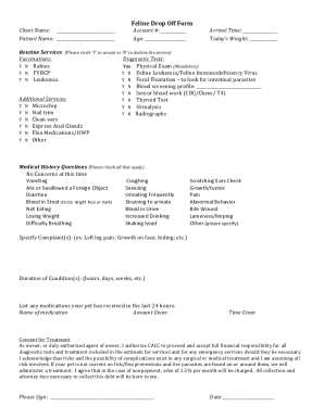 Fillable Online Feline Drop Off Form Fax Email Print - pdfFiller