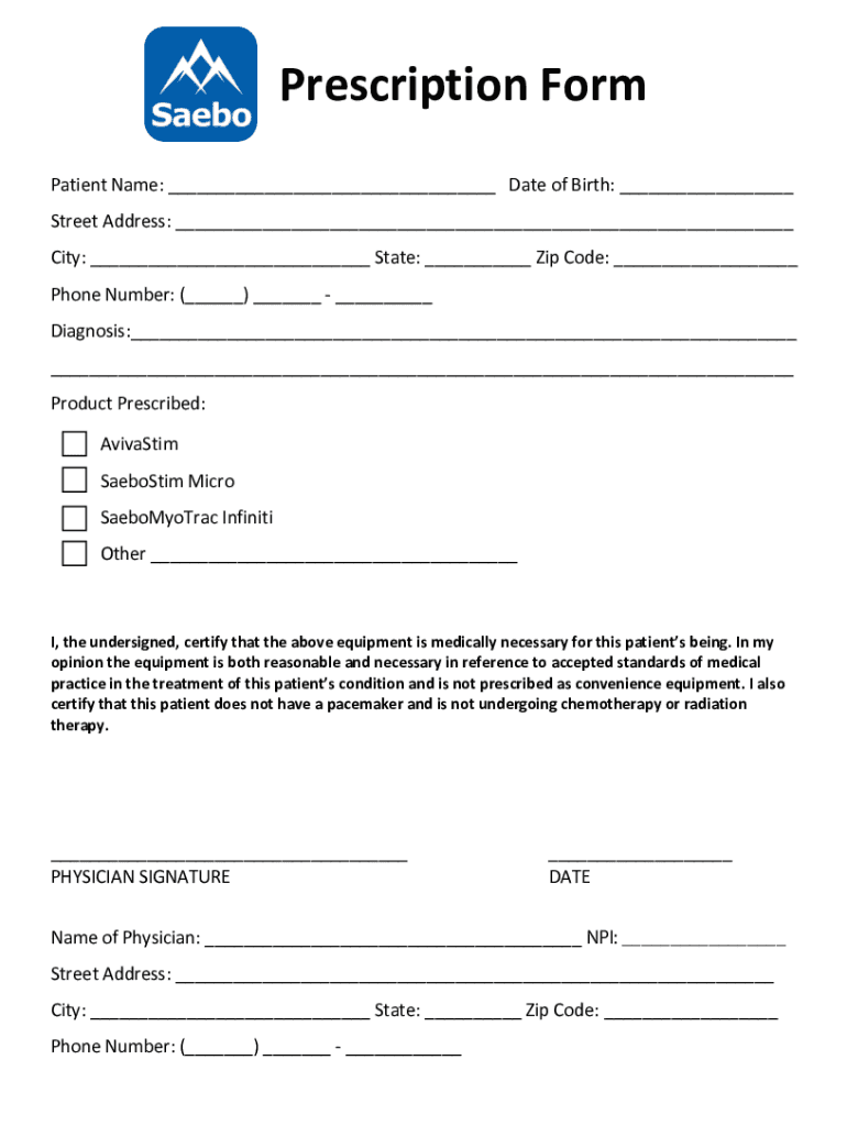 Fillable Online Saebo Prescription Form.docx - Fill and Sign Printable ...