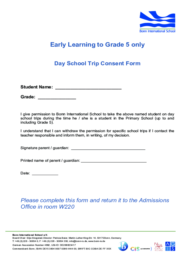 Fillable Online Primary Day School Trip Consent Form Fax Email Print ...