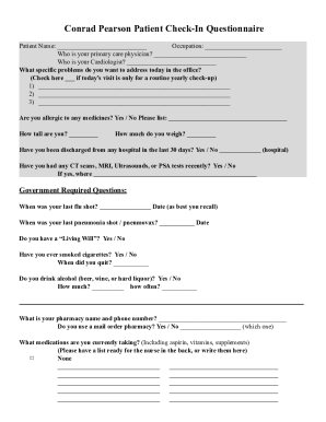 Fillable Online patient history check in form Fax Email Print - pdfFiller