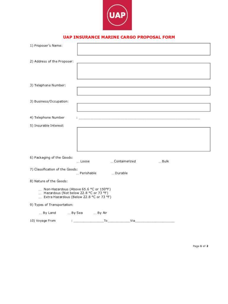 Fillable Online UAP INSURANCE MARINE CARGO PROPOSAL FORM Fax Email ...