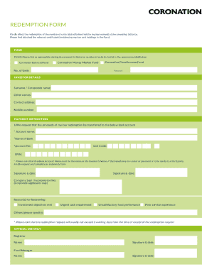 Fillable Online ARM MUTUAL FUNDS REDEMPTION FORM - ARM Investment ...