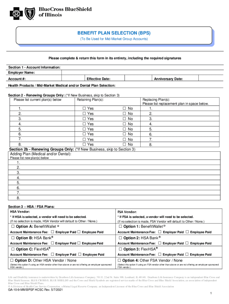 Fillable Online Small Group Benefit Plan Selection Form. Small Group ...
