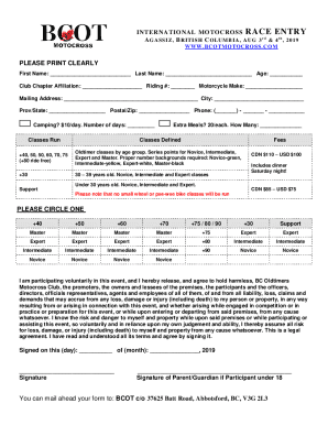 Fillable Online Membership & Race Entry Forms - bcot motocross Fax ...