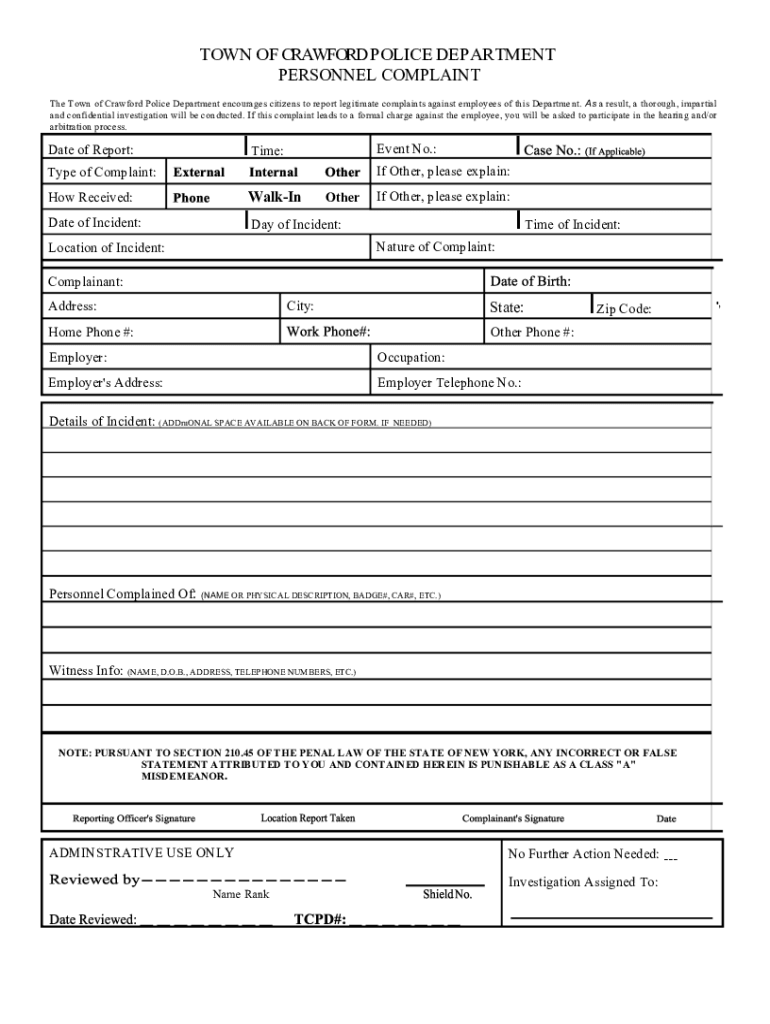 Fillable Online Complaint Form-Civilian.docx Fax Email Print - pdfFiller
