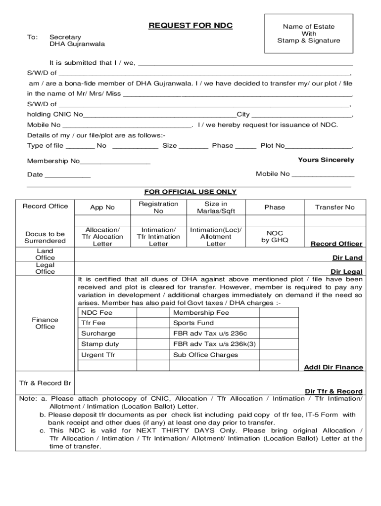 Fillable Online REQUEST FOR NDC Name of Estate With Stamp ... - dhagwa ...