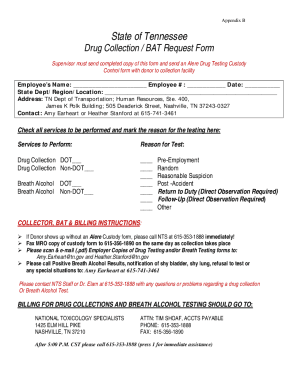 Fillable Online State of Tennessee - Drug Collection / BAT Request Form ...