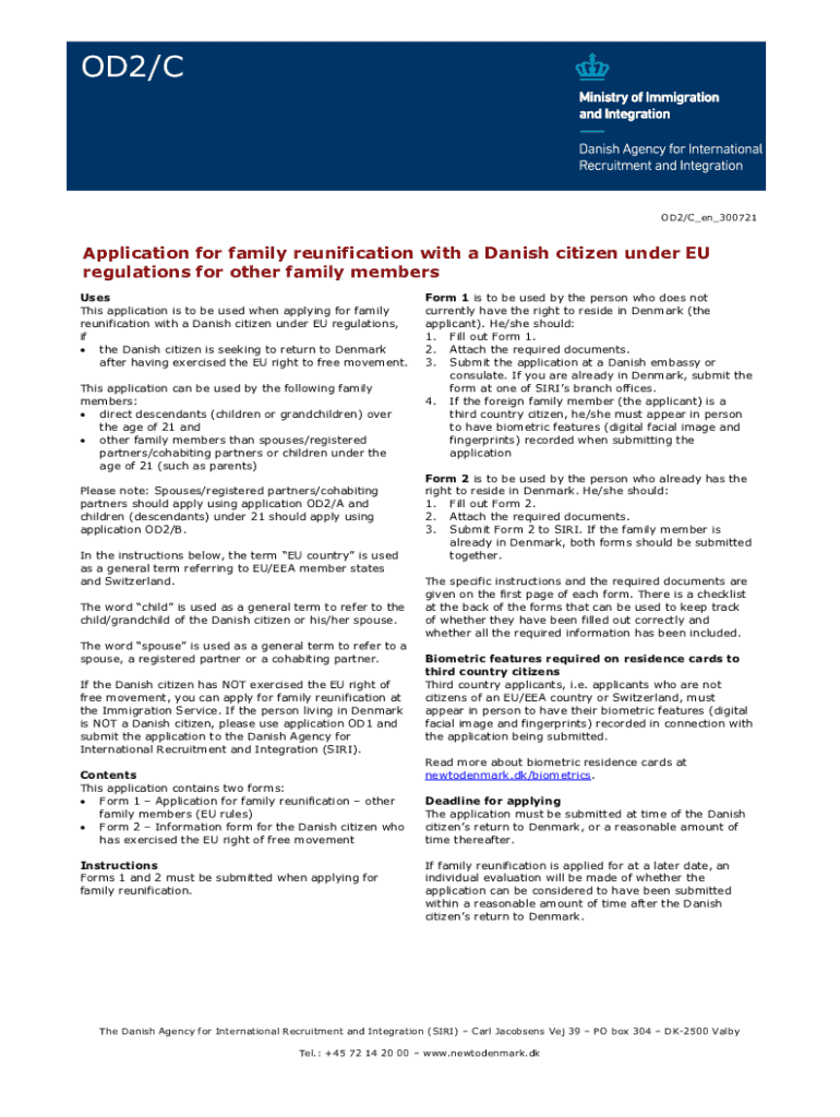 Fillable Online Application for family reunification with a Danish ...