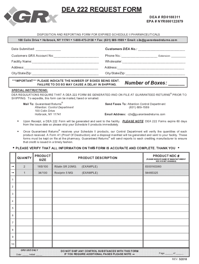 Fillable Online DEA 222 Request Form05092018 Fax Email Print - pdfFiller