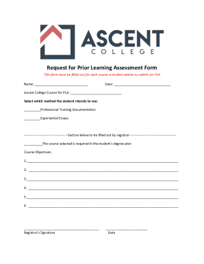 Fillable Online Prior Learning Assessment (PLA) Credit - University of ...