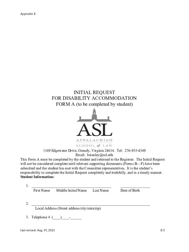Fillable Online INITIAL REQUEST FOR DISABILITY ACCOMMODATION FORM A (to ...