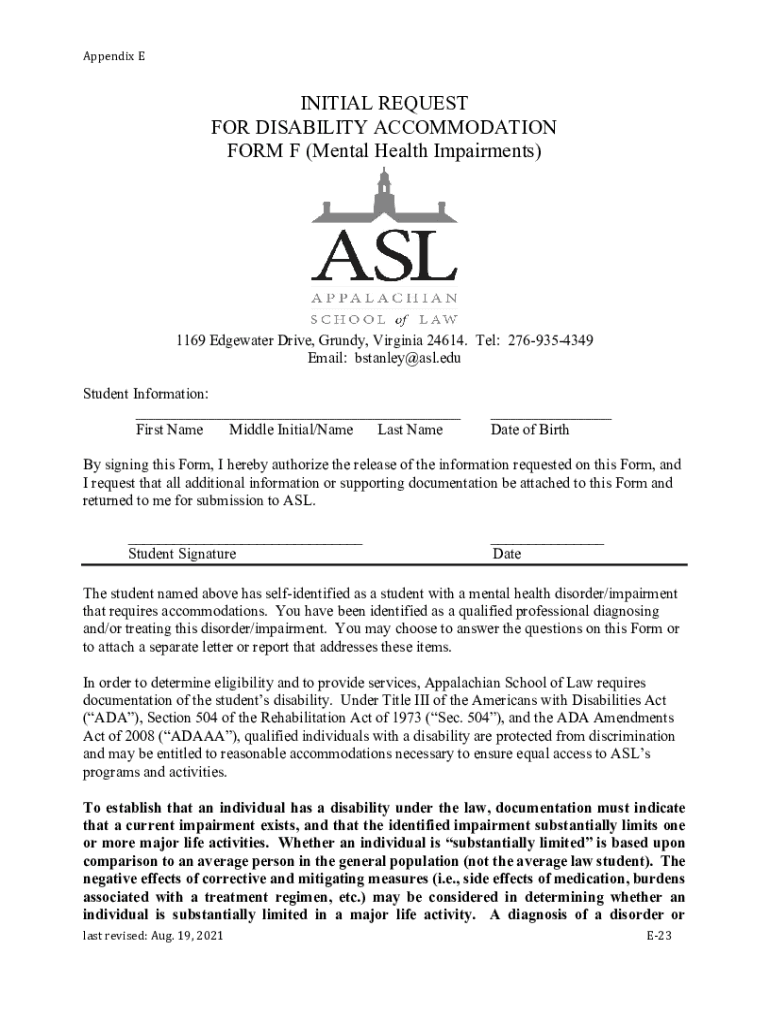 Fillable Online INITIAL REQUEST FOR DISABILITY ACCOMMODATION FORM F ...
