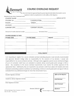 Fillable Online Course Overload Request Form - Bennett College Fax Email Print - pdfFiller