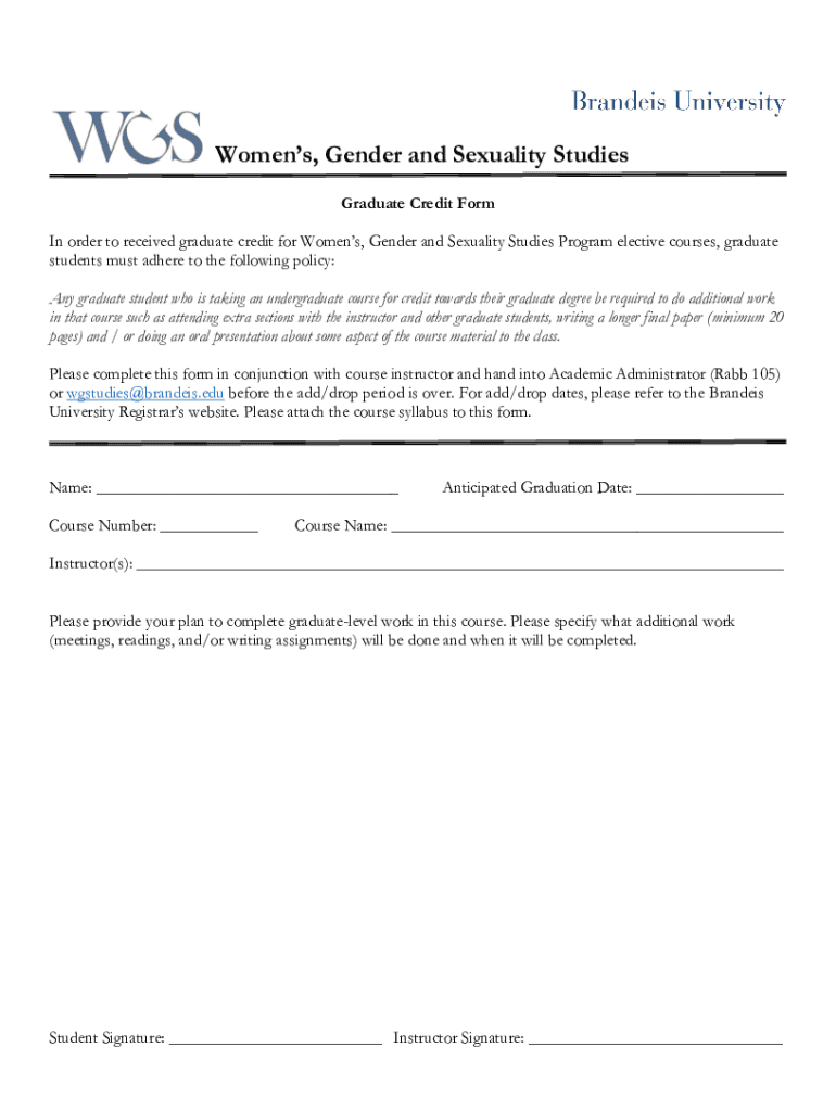 Fillable Online Graduate Certificate: Gender, Sexuality and Women's ...