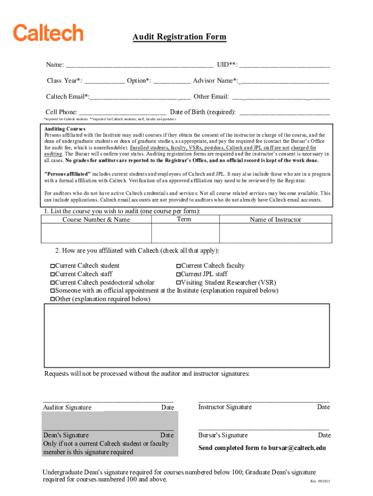 Fillable Online Audit Registration Form - registrar.caltech.edu Fax Email Print - pdfFiller