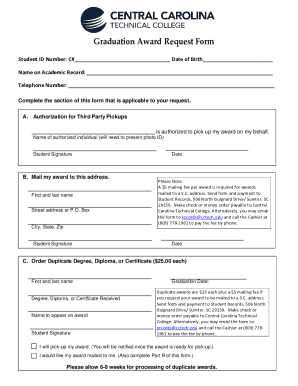 Fillable Online Graduation Award Request Form Fax Email Print - pdfFiller