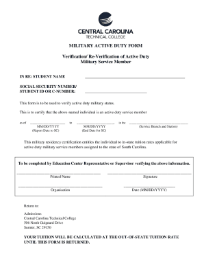 Fillable Online MILITARY ACTIVE DUTY FORM Verification/ Re-Verification ...