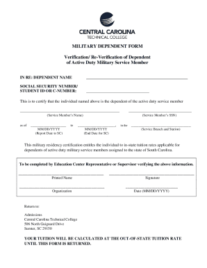 Fillable Online MILITARY DEPENDENT FORM Verification/ Re-Verification ...