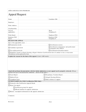 Fillable Online SPD CERTIFICATION PROGRAM Appeals Request Form Fax Email Print - pdfFiller