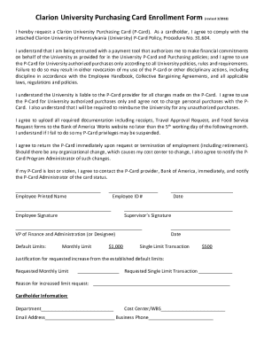 Fillable Online Clarion University Purchasing Card Enrollment Form ...