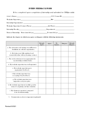Fillable Online Academic Internship - Intern Feedback Form Fax Email ...