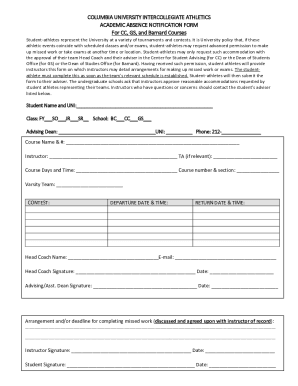 Fillable Online ACADEMIC ABSENCE NOTIFICATION FORM For CC, GS, and ...