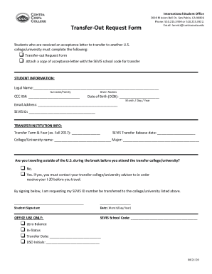 Fillable Online Transfer-Out Request Form - Contra Costa Fax Email ...