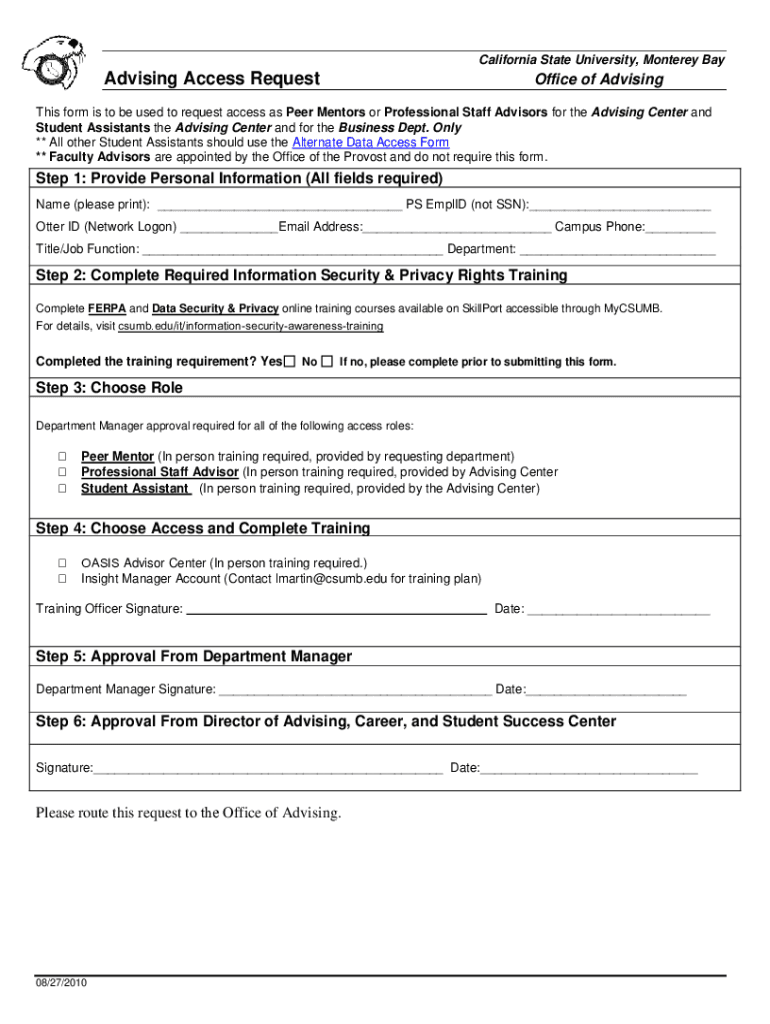 Fillable Online CSUMB CMS/PeopleSoft Data Access Request Form Fax Email Print - pdfFiller