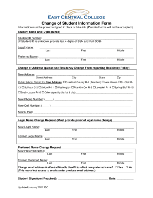 Fillable Online Change of Student Information Form - East Central Fax ...