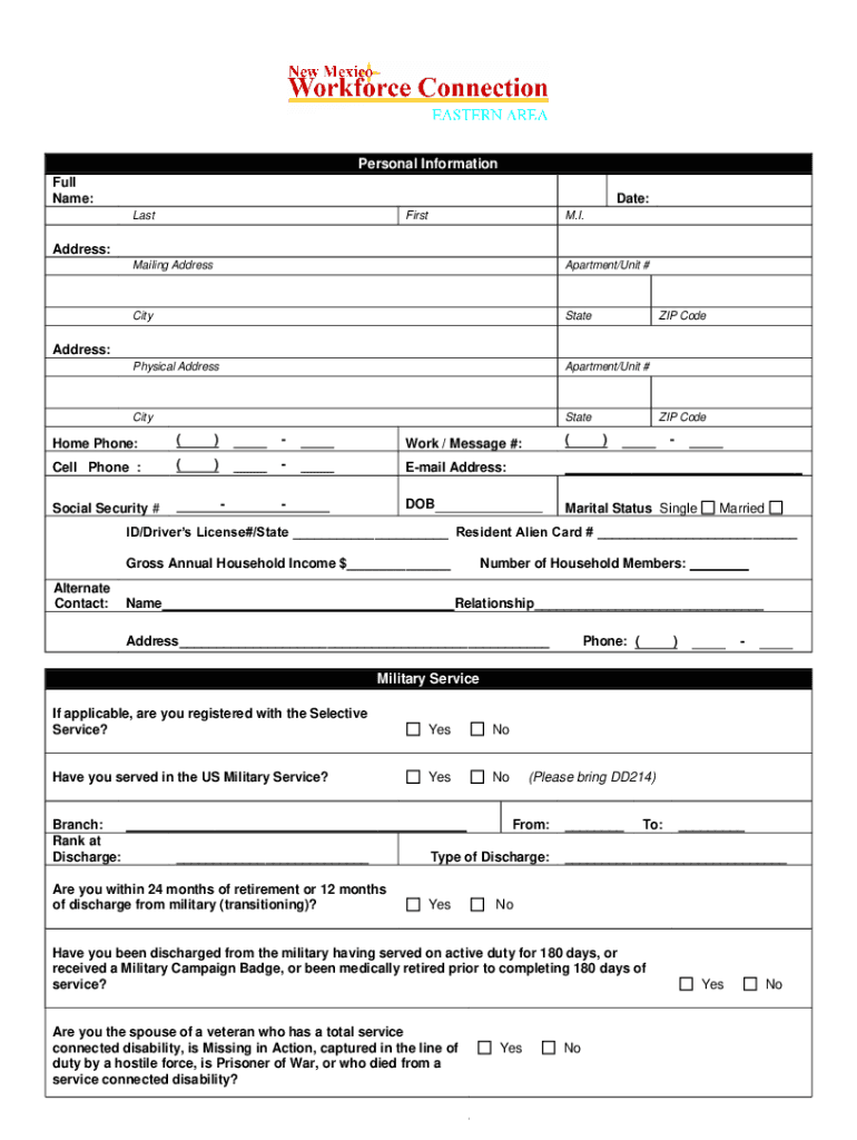 Fillable Online ruidoso enmu NM Workforce Connection Demographic Intake ...