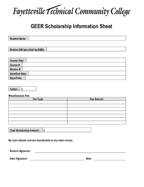 Fillable Online GEER Scholarship Information Sheet Fax Email Print ...