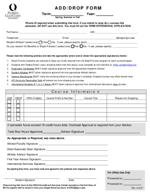 Fillable Online Add/Drop Request Form Picture ID required when ... Fax ...
