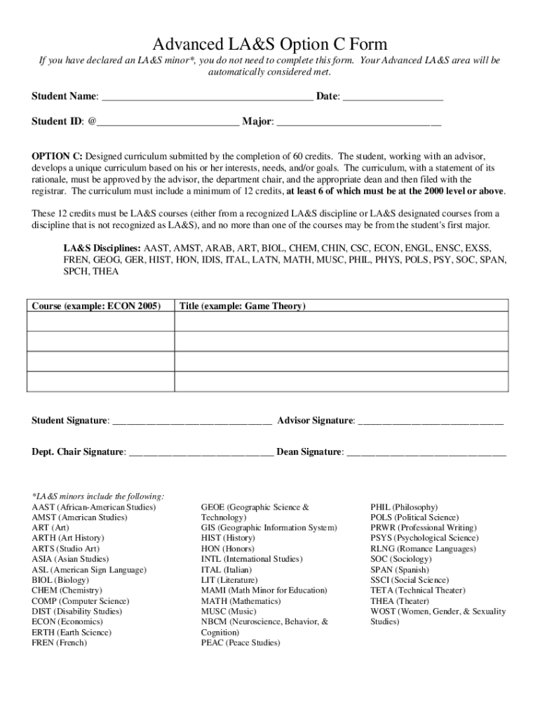 Fillable Online Advanced LA&S Option C Form Fax Email Print - pdfFiller